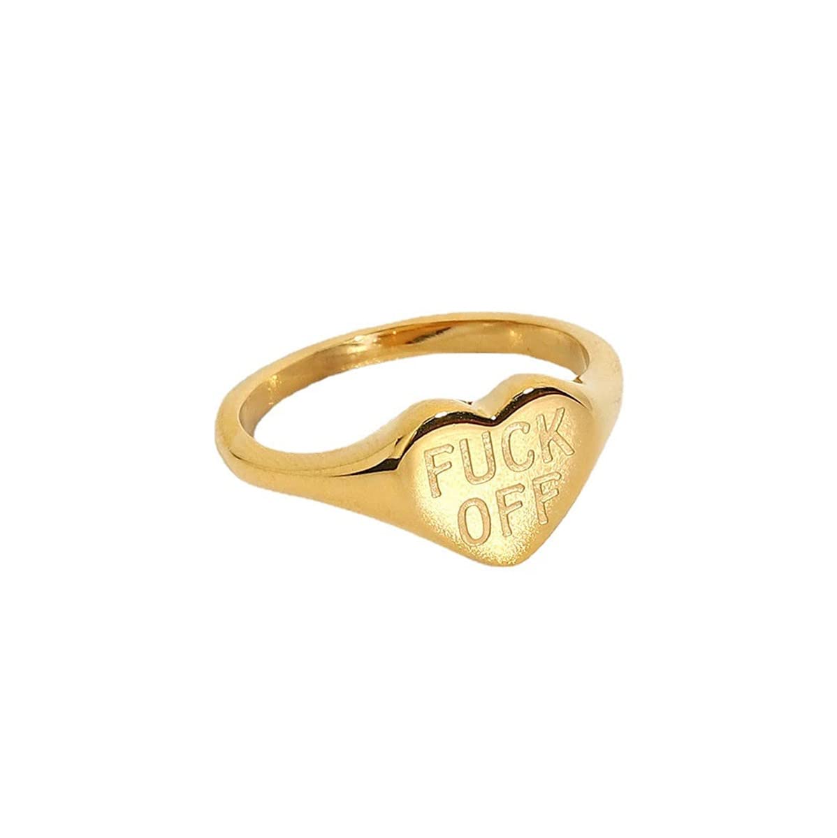Personalized FUCK OFF Heart Band Adjustable Ring Inspirational Middle Finger Tail Ring Titanium Steel Hypoallergenic Stacking Cool Dainty Fashion for Women-8 size