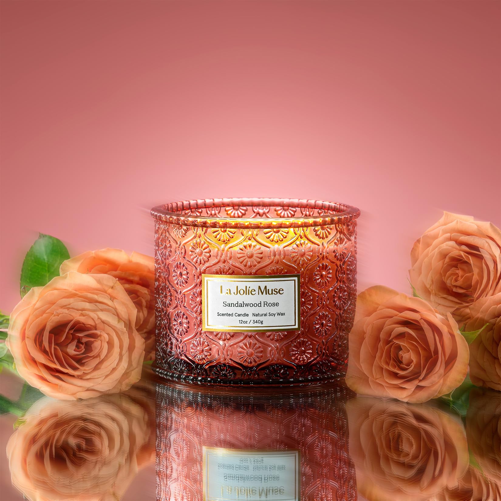 LA JOLIE MUSE Scented Candle, Sandalwood Rose Candle, Large 2-Wick Soy Candle for Aromatherapy, Candles Gifts, Long Burning Time, Candles for Home Scented, 12oz
