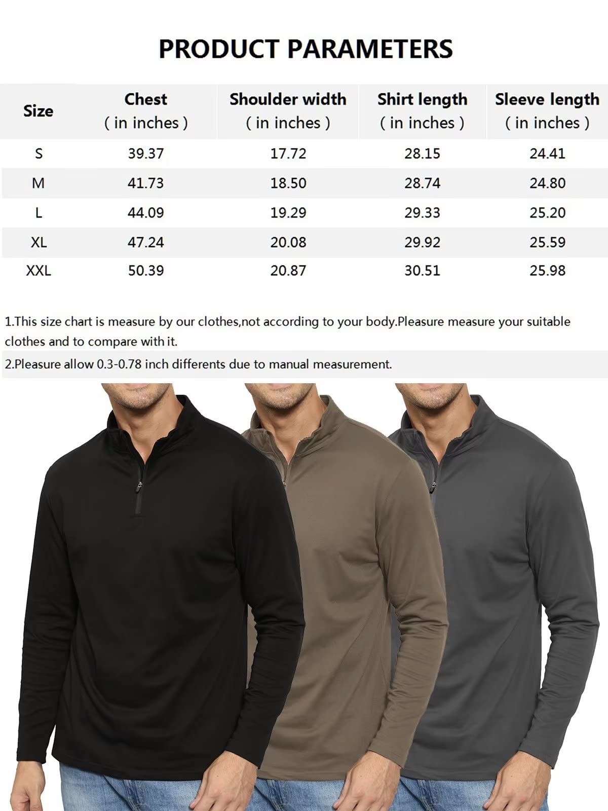 Rela Bota Mens Quarter-Zip Shirts Long Sleeve Soft Fabric Performance Running Casual Pullover Black