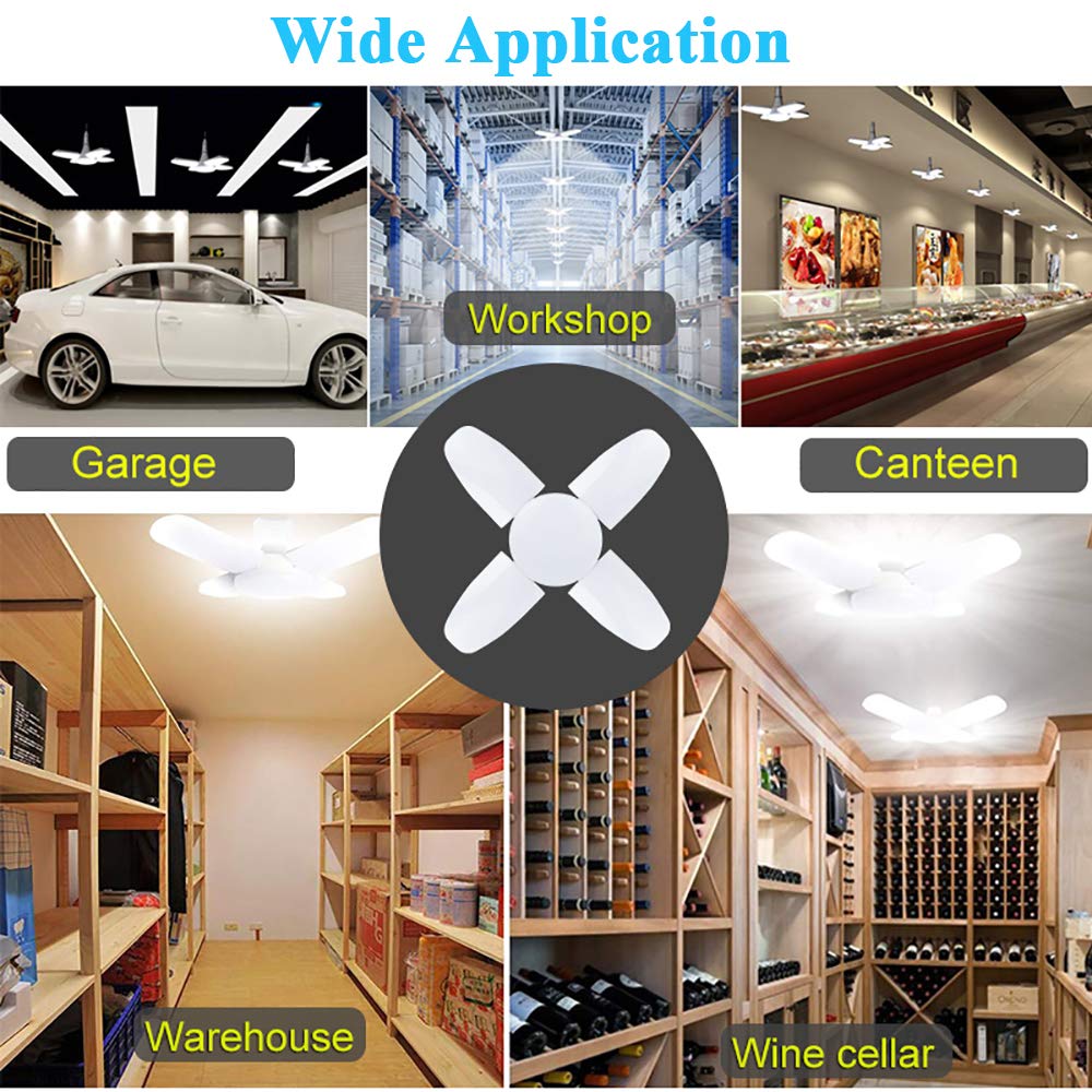 LED Garage Lights Soyond 60W Deformable LED Garage Ceiling Light E26/E27 6000LM 6500K LED Shop Lamp Barn Lights with 4 Adjustable Panels for Garage Warehouse Workshop Basement Barn Daylight