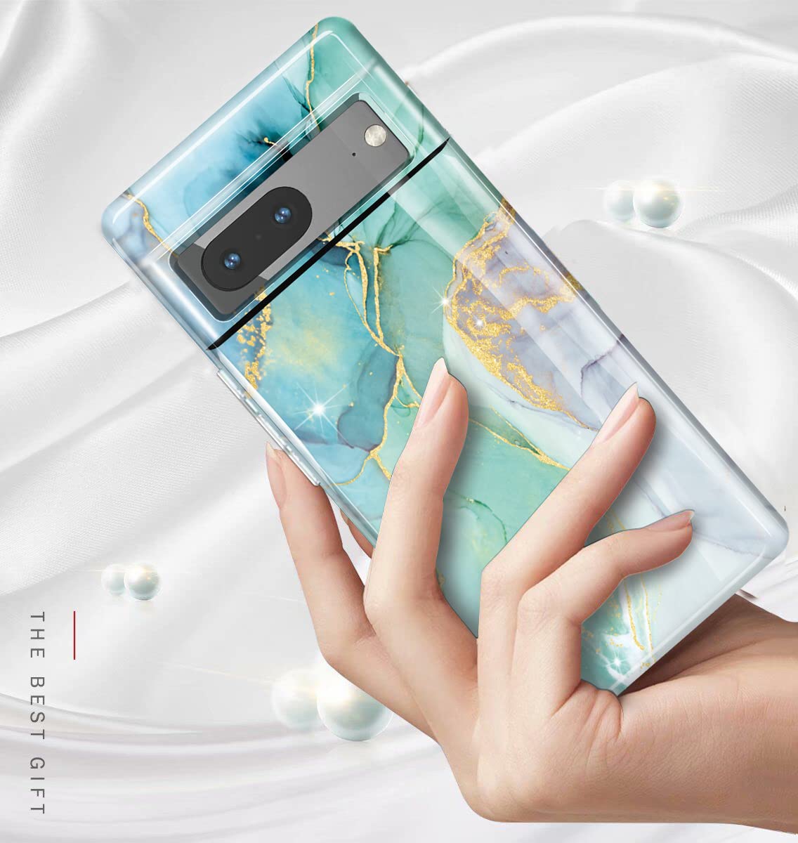 luolnh Pixel 7 Case,Google Pixel 7 Marble Glitter Brilliant Cute Design Soft Silicone Rubber TPU Bumper Cover Phone Case for Google Pixel 7 6.3 Inch(2022) -Abstract Mint