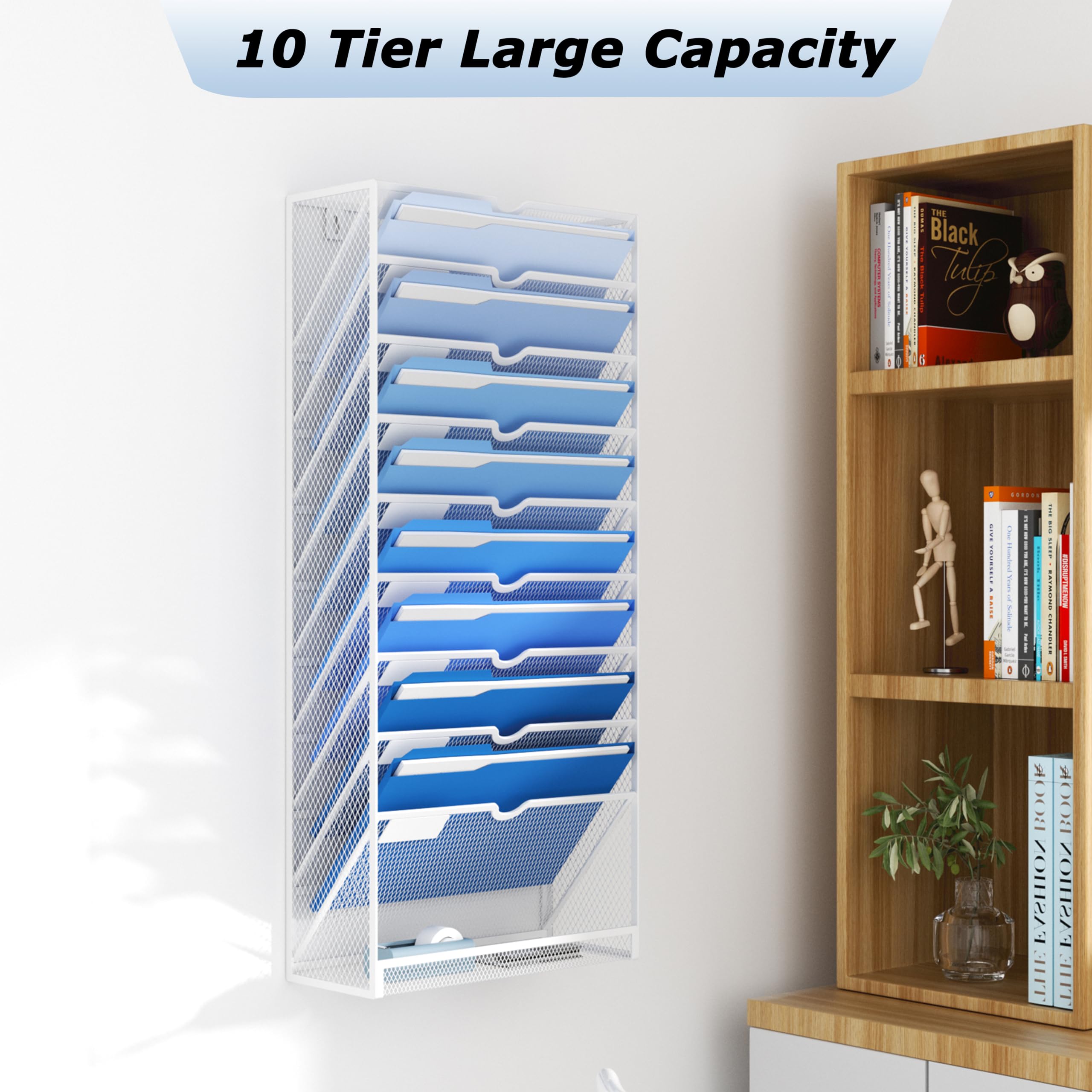 Lavatino 10-Tier Hanging Wall File Organizer, Wall File Organizer Holder for Papers, Files Clipboard & Magazine Organizerr, Wall Mount File Holder Great for Office Home