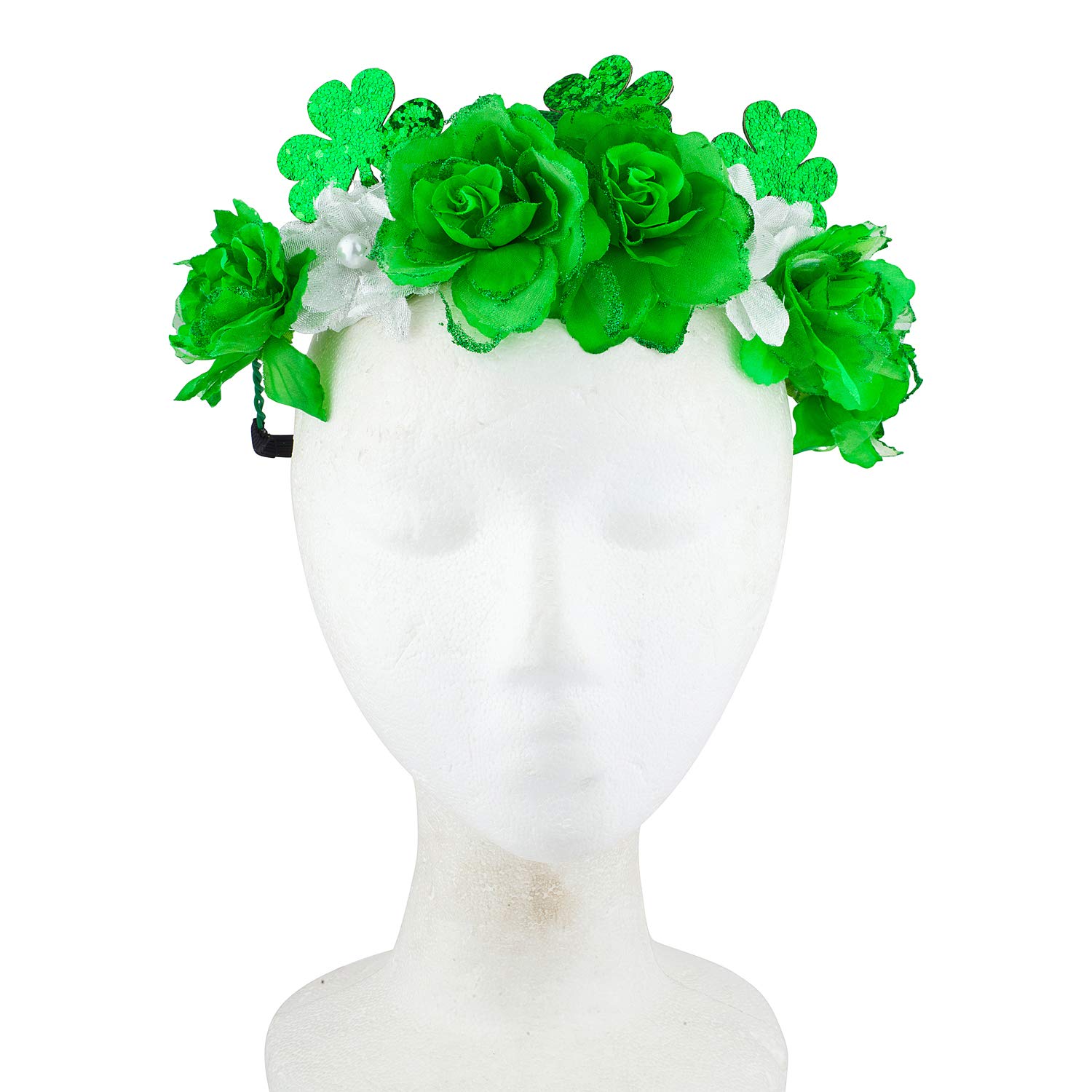 Lux Accessories Green White Saint Patrick Clover Flowers Fashion Elastic Crowns