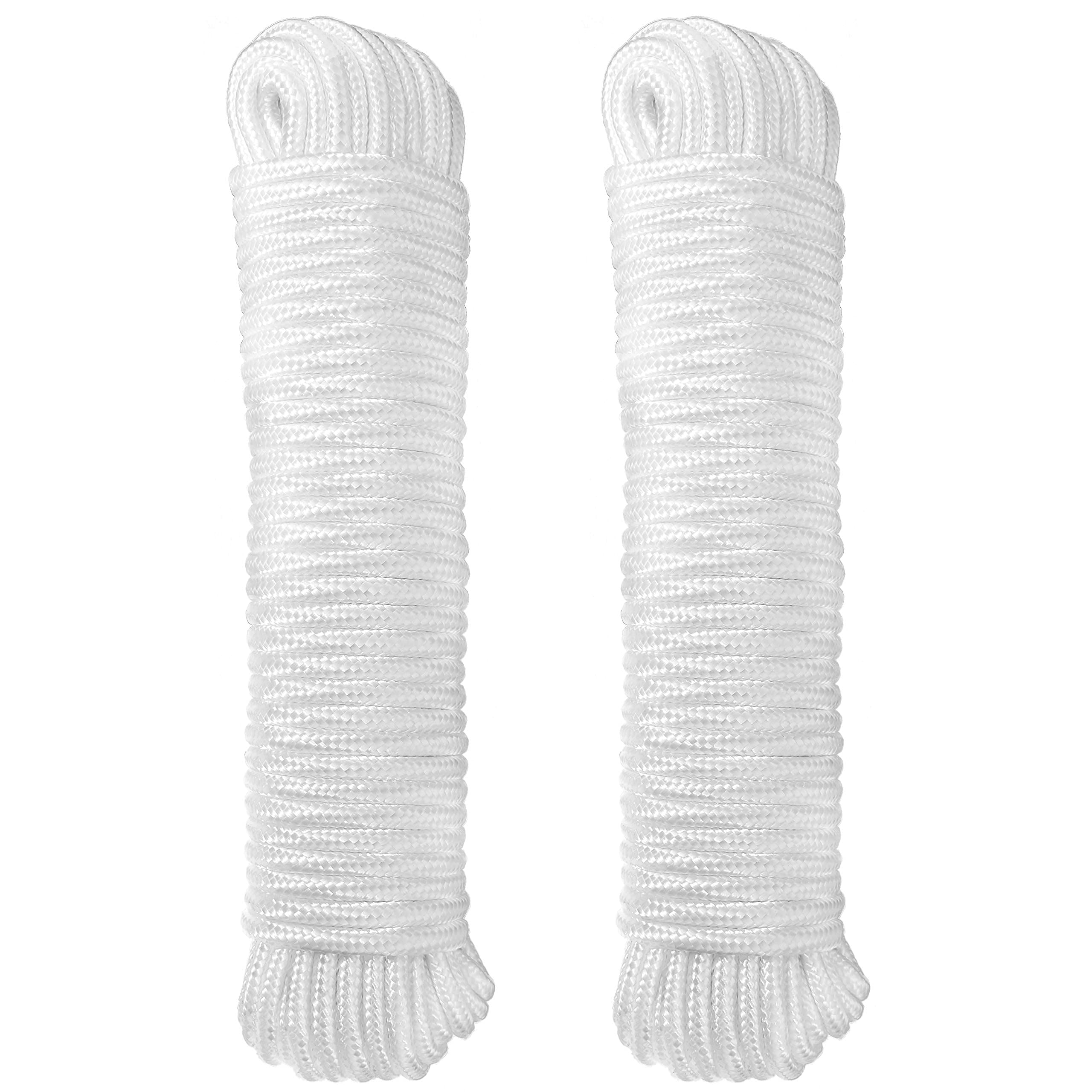 Nylon Rope, Paracord 550 Works Well for Camping Hiking Utility, Good for Clothesline, Tie, Pull, Swing and More - 1/4 Inch by 80 Ft. White - 2 Pack
