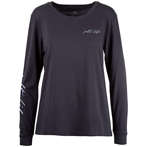 Salt Life Oasis Palm Long Sleeve Boyfriend Fit Shirt, Ebony, Medium