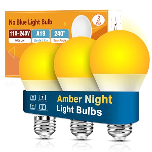 Neporal Amber Light Bulbs, 9W 60W Equivalent A19 Soft Light Bulbs, Blue Light Blocking Warm Light Bulbs, 1800K Amber Night Light Bulbs, Dim Light Bulbs for Healthy Sleep and Baby Nursery Light (3)