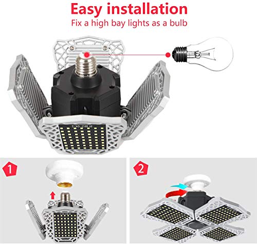 LED Garage Lights, 120W 10000LM Garage Ceiling Light E26/E27 Deformable LED Bay Lighting with 4 Adjustable Aluminum Panels, 224 LED Chips Shop Light for Garage, Warehouse (No Motion Activated)