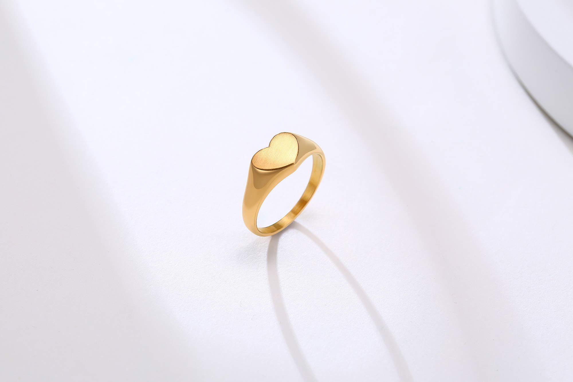 MEALGUET 18K Gold Filled Stainless Steel Delicate Oval/Heart Signet Ring for WomenStackable Chunky Layering Ring Band Pinky Ring Stylish Ring for Women, Customized,Size 6