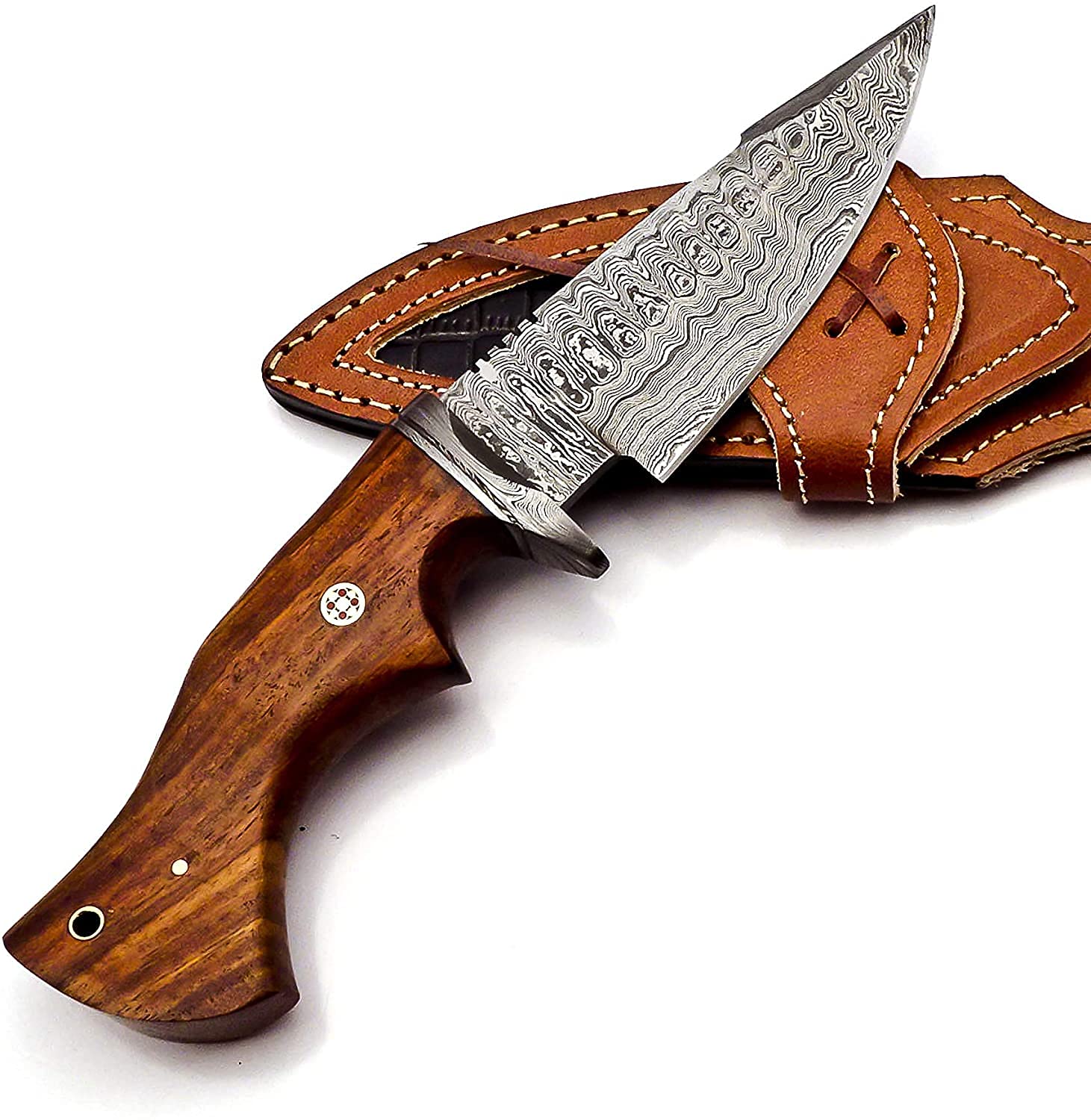 onlyhandmade 10 Inch Damascus knife Handmade Hunting Knife with Sheath Fixed blade knife Non-Slip Wood Handle (Brown)