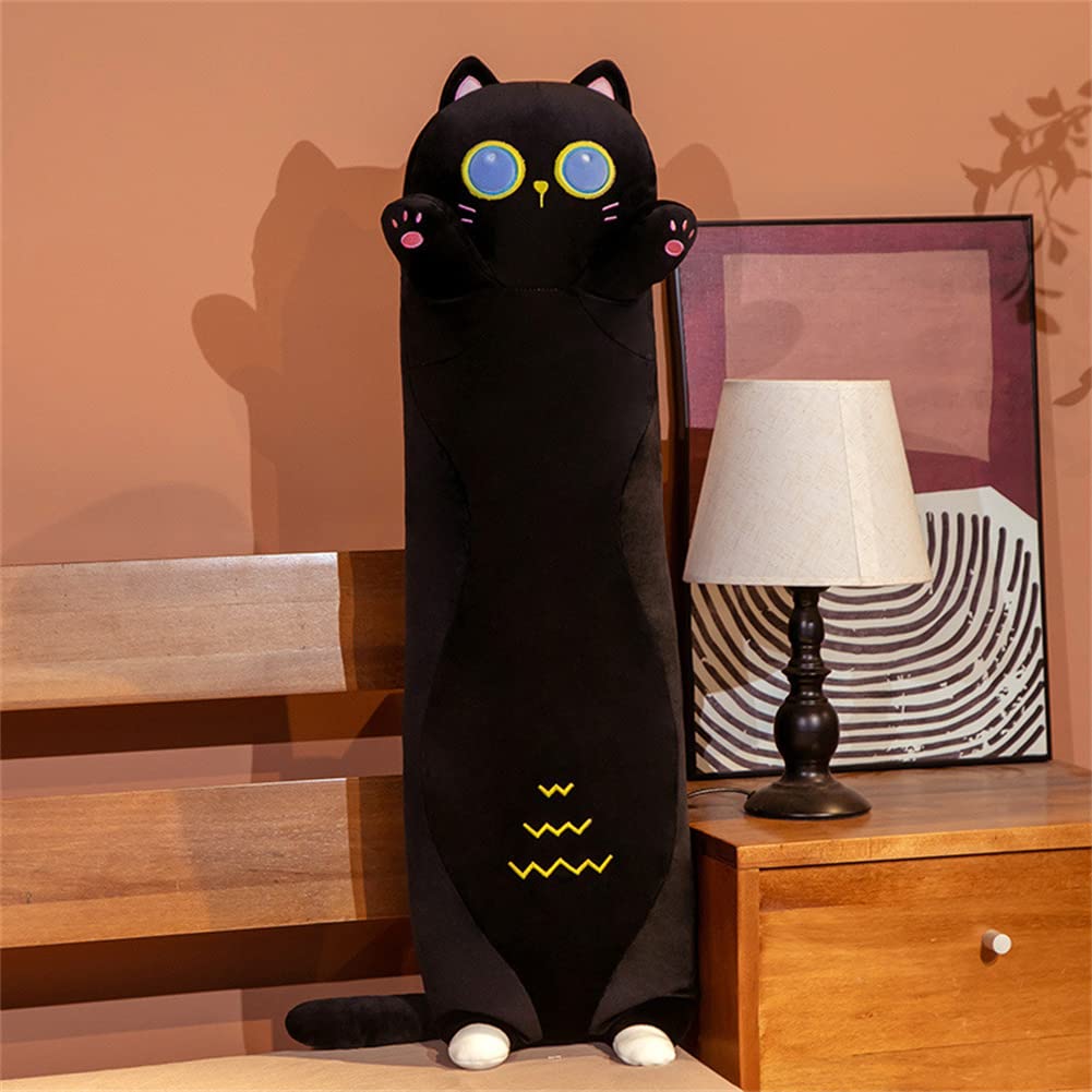 SEAHOME Cute Long Cat Plush Pillow Black Stuffed Animal Soft Long Throw Pillow for Sleeping Long Pillow for Bed, Home Decor, Soft Doll Toy Gift (43.3in/110cm)