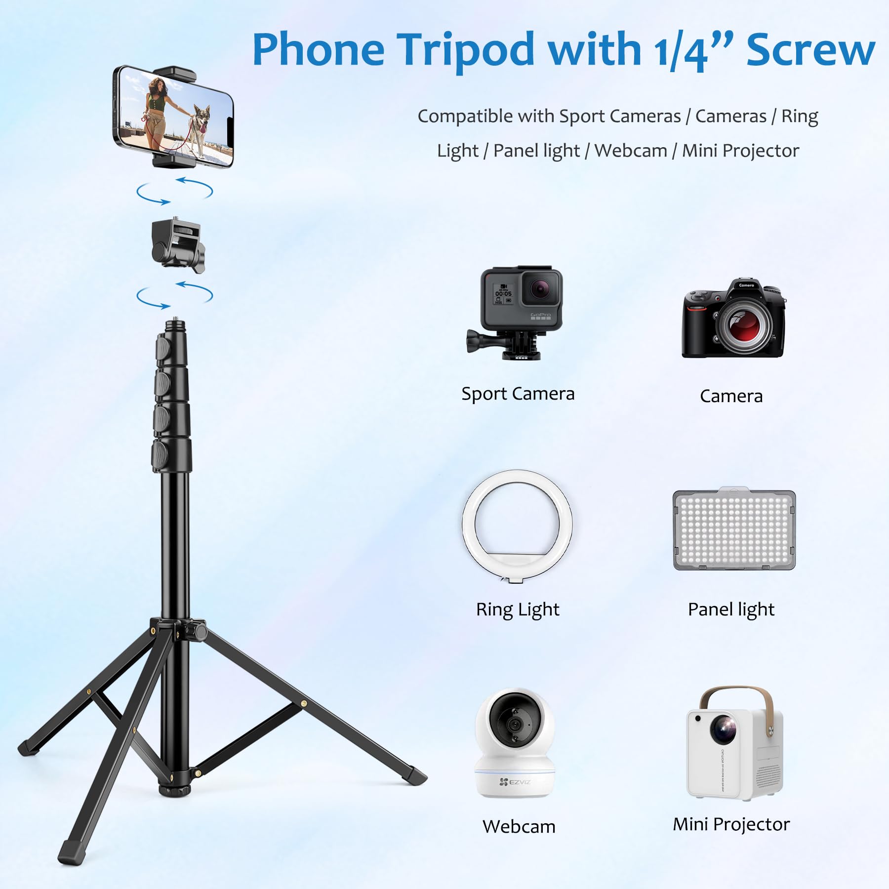 Phone Tripod, 80" Tall Tripod for iPhone with 13" Adjustable Gooseneck, Cell Phone Tripod with Remote and Phone Holder, Overhead Tripod Stand for iPhone 15 14 13 12 Android Phone