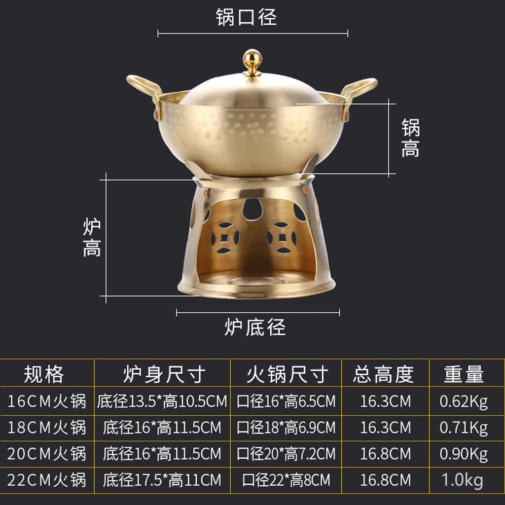 SEASD Brass Pot Small Yellow Soup Hot Pot Stove Copper Single Person Small Copper Pot Cookware Cooking Pots ( Color : Gray , Size : 22CM )