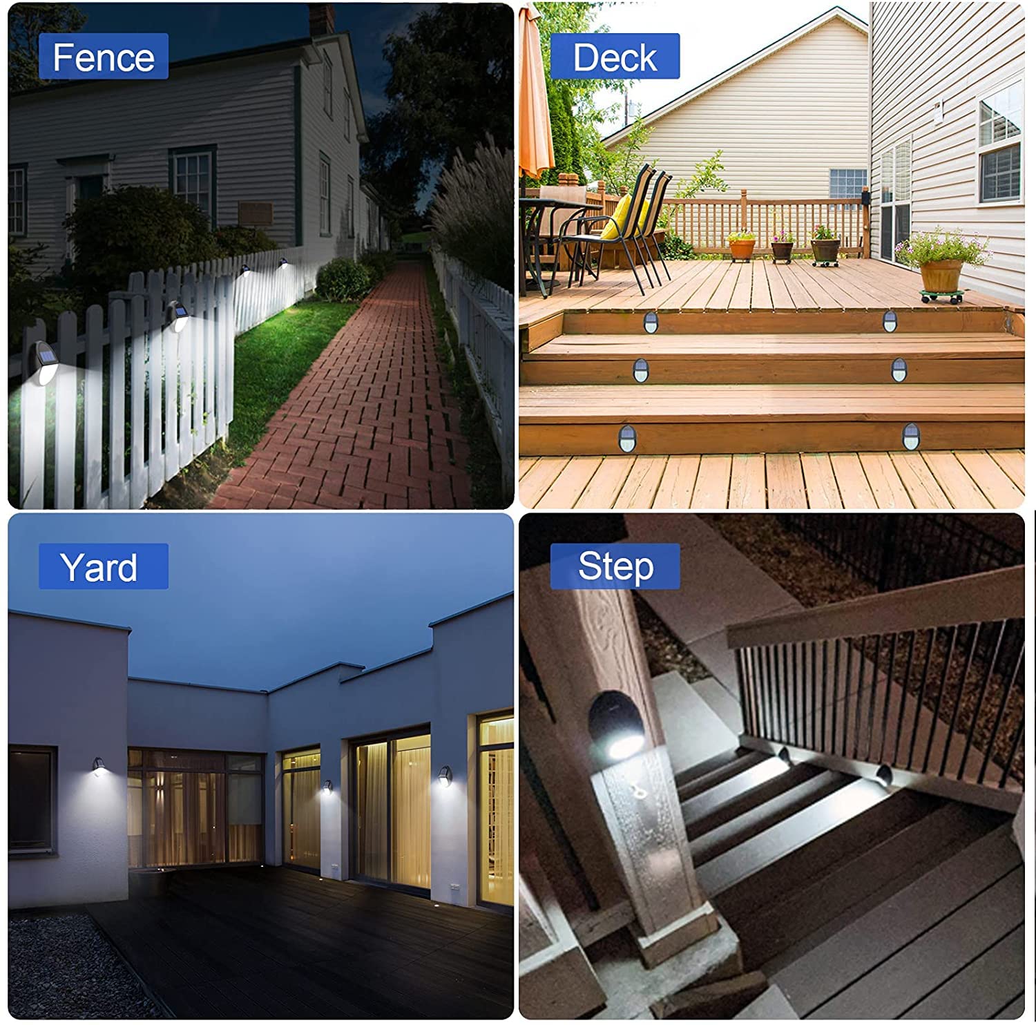 XINREE Solar Deck Lights Outdoor Waterproof, 12 Pack Solar Powered Fence Lights for Outdoor Stair Steps Patio Porch Yard Front Door(10 Led Cool White)