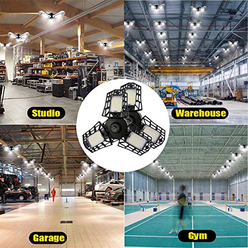 LED Garage Light, 60W Collapsable Garage Ceiling Lights 6000 Lumens, CRI 80 Shop Light for Garage, Tribright Mining Lamps with 3 Adjustable Panels, LED Light Bulbs for Basement Warehouse Etc.(1 Pack)