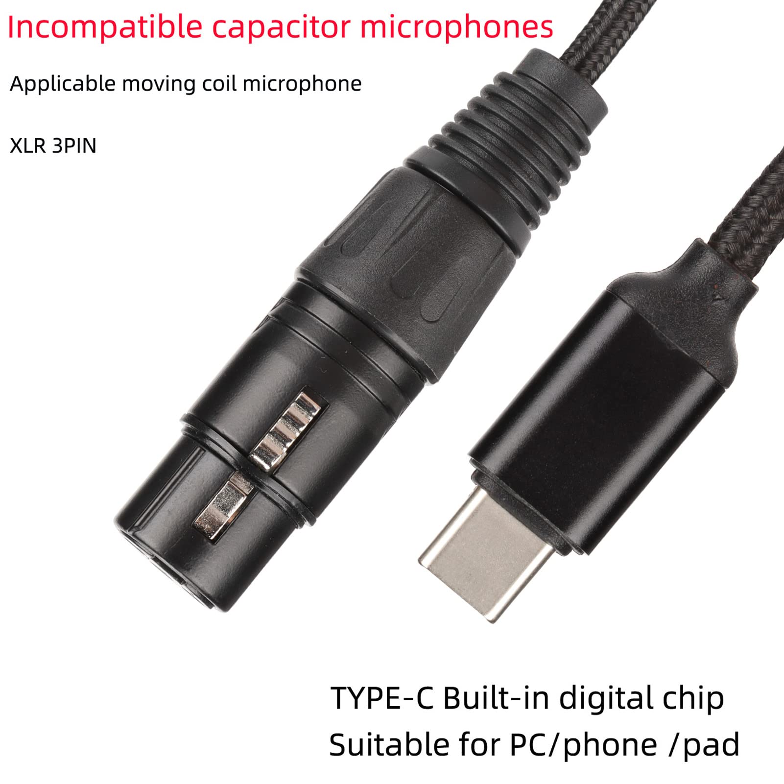 USB C to XLR Female Cable,XLR Male to Female Balanced Microphone Cord USB Microphone Cable Compatible with Phones Tablets(9.8ft)