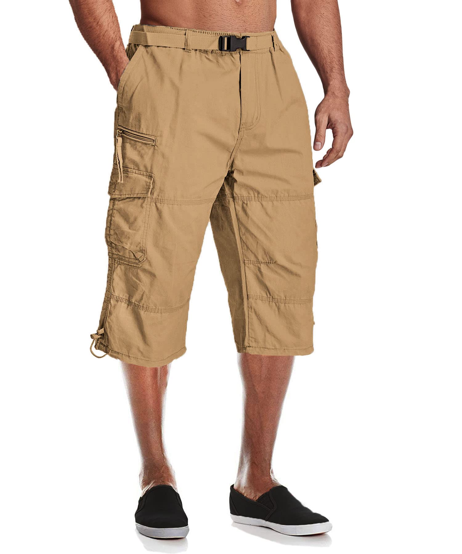 MAGCOMSEN Men's below Knee Long Shorts Cotton Work 3/4 Cargo Capris 7 Pockets Twill Military Summer Shorts Khaki 32