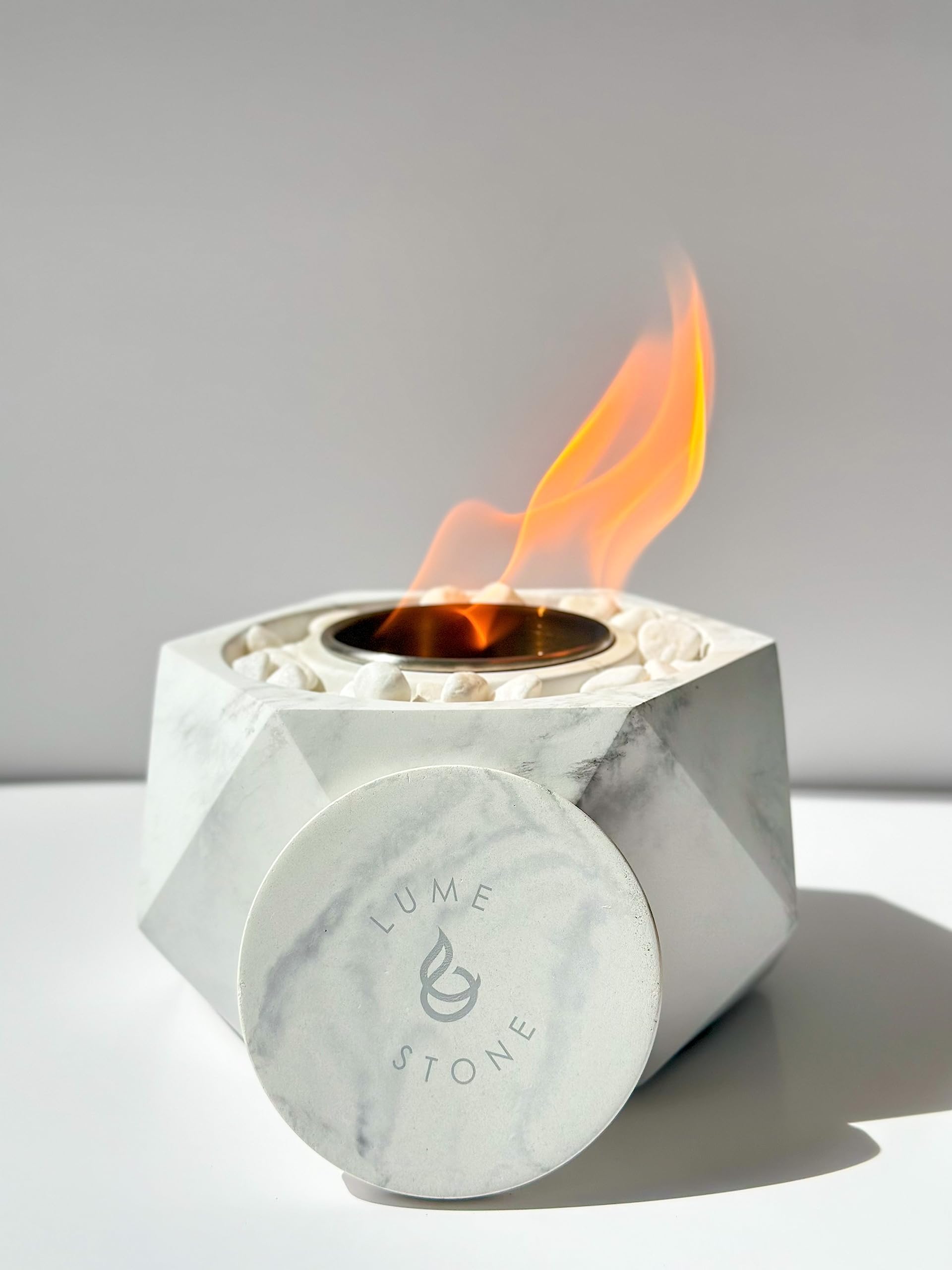 Tabletop Fire Pit Bowl- Portable Fire Pit for Indoor and Outdoor, Modern Concrete Indoor Fire Pit, Clean Flame for S’Mores, Elegant Table Top Firepit
