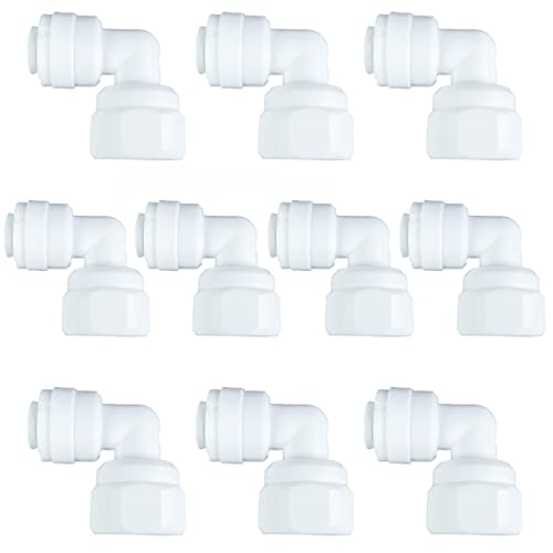 XINWOO Union Elbow 1/4" x 1/4" Female Thread Fittings Quick Connect for Reverse Osmosis RO System Parts (10 Pack)
