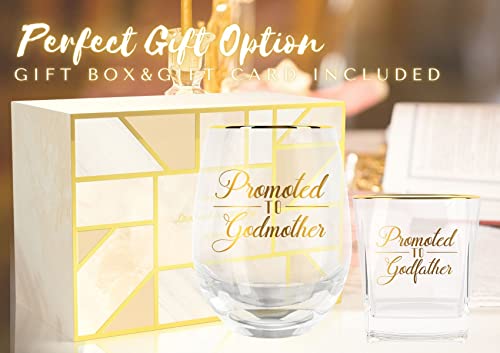 Onebttl Godparent Proposal Gift Set, 17oz Wine Glass & 8.5oz Whiskey Glass Set, Godmother and Godfather Gift, Ideal for Godparent Birthday, Proposal, Baptism