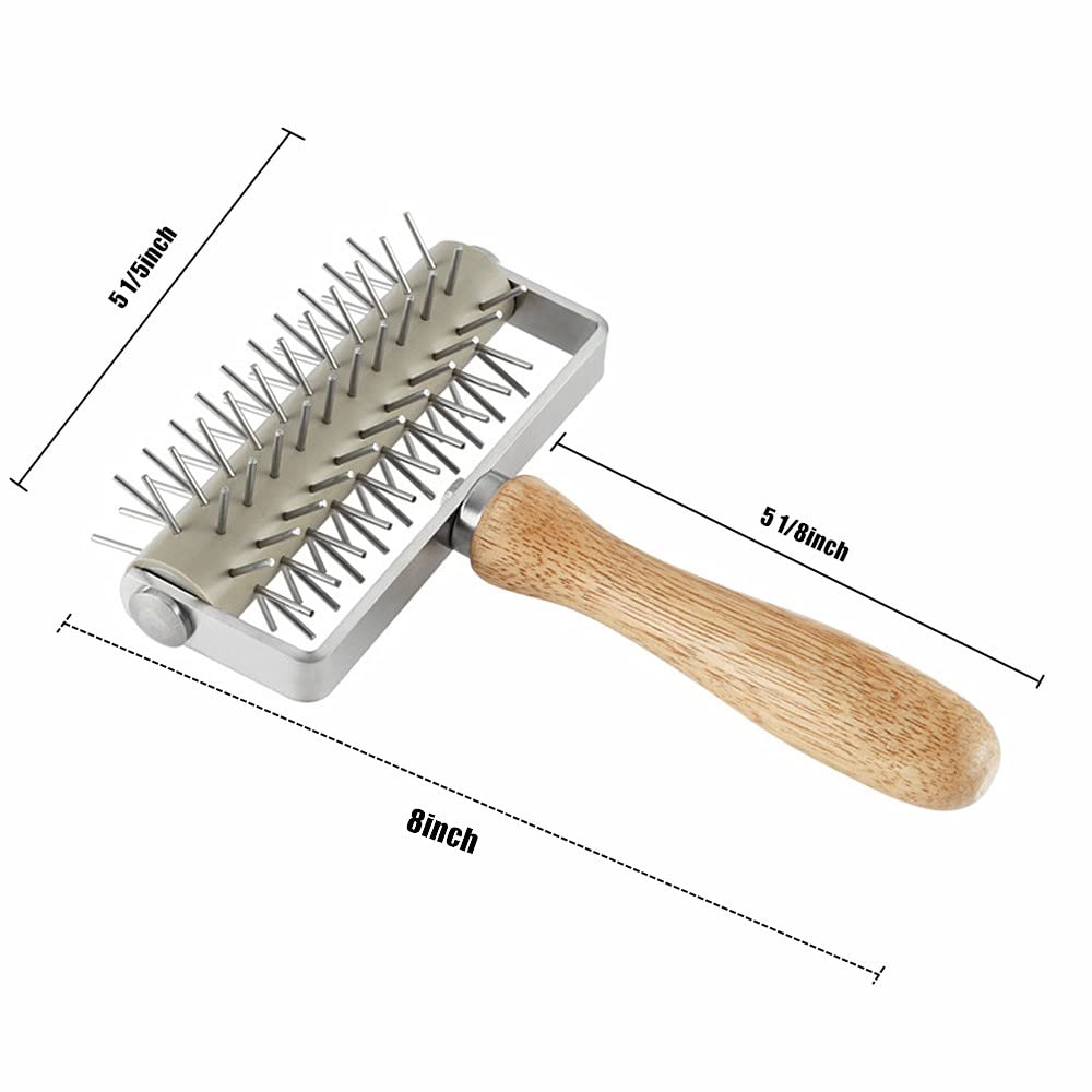 Stainless Steel Pizza Dough Roller Docker,Time-Saver Pizza Dough Roller Docker with Wood Handle, Pizza Bread Pin Puncher Pizza Wheel, for Pizza Cookie Cake Pie Pastry Bread Dough