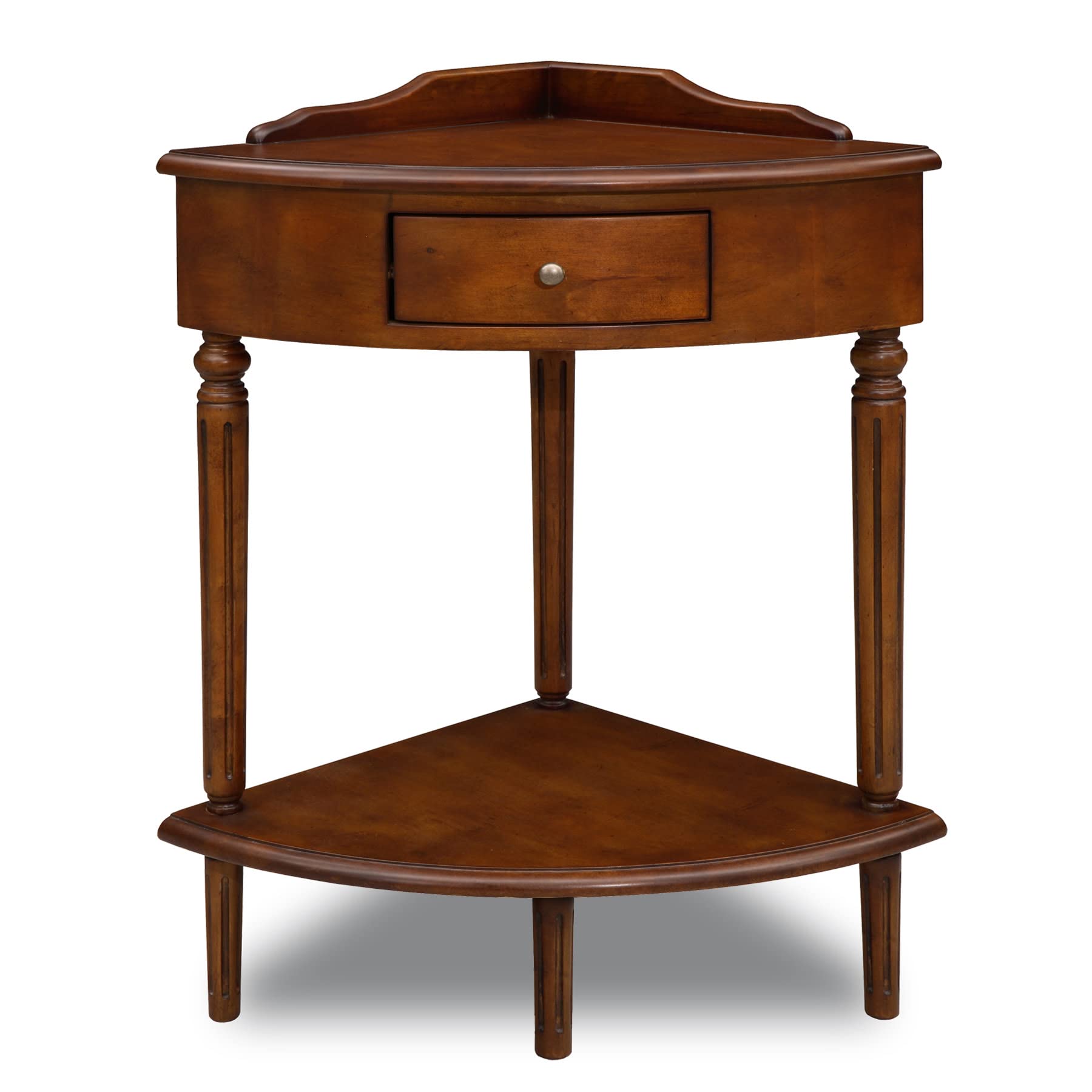 Leick Home 9016 One Corner Accent Table with Drawer and Lower Display Shelf, Pecan