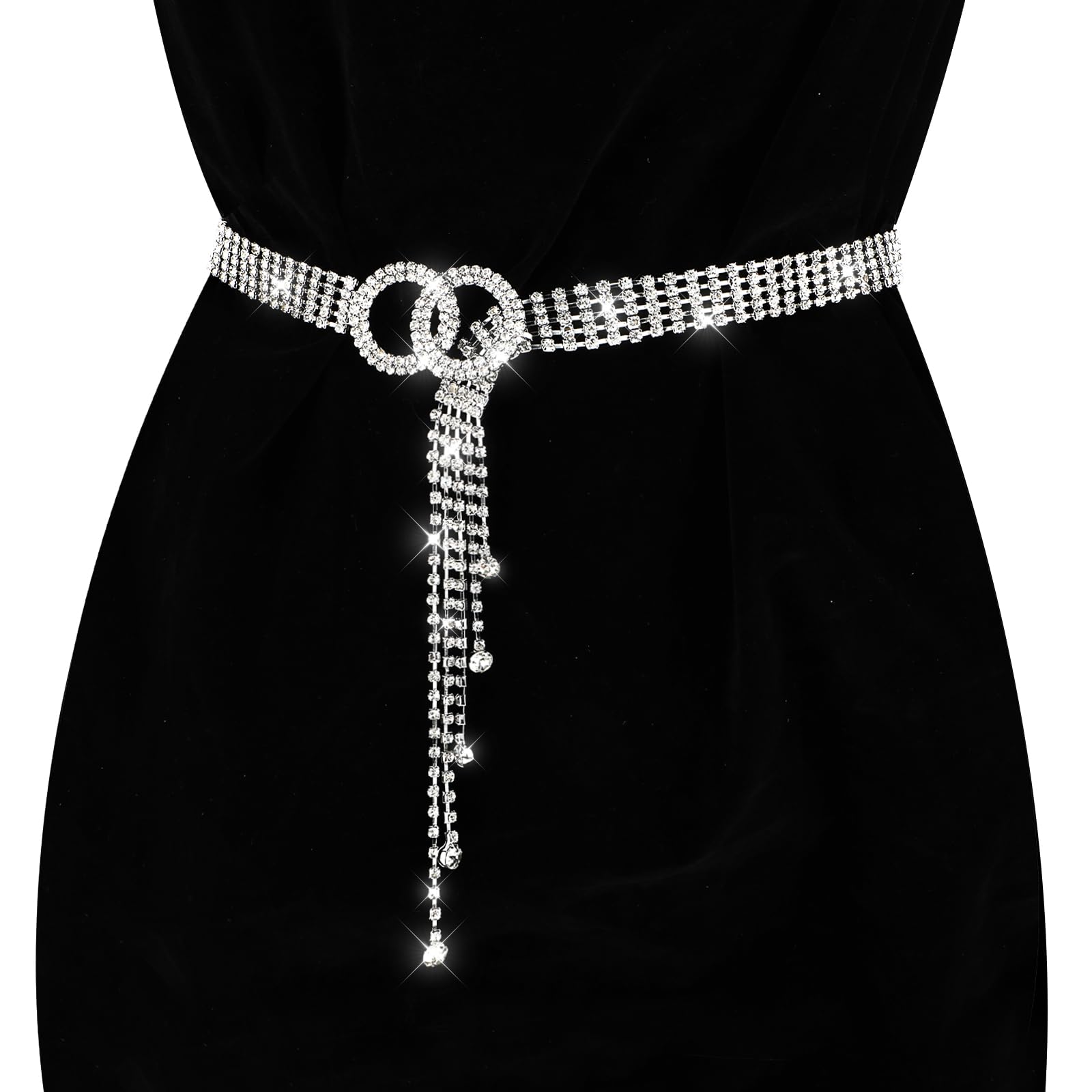 TIESOME Crystal Waist Belt for Women, Adjustable Rhinestone Waist Chain Belt Sparkle O-Ring Waistband Belt for Jeans Dresses