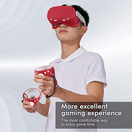 Relohas Accessories for Oculus Quest 2, VR Accessory Set for Meta Quest 2, Include Controller Grip Leather Cover, VR Shell Cover, Face Cover, The Best Gifts for Christmas and Halloween(Red)
