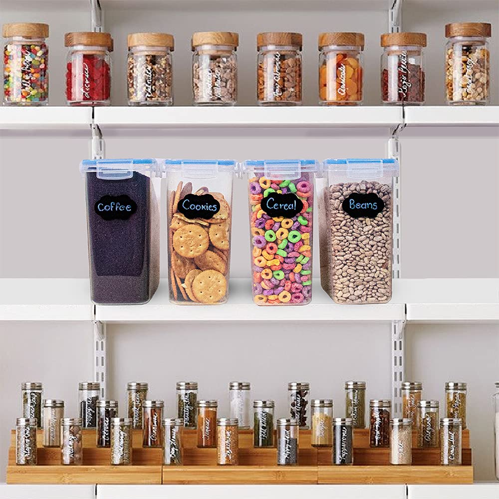SPARK LIGHTING - Clear Storage Canister Set with Airtight Lids Kitchen & Pantry Organization Containers of Dry Foods Including Flour, Sugar, Cereal, Rice (12 Piece Set, Blue Lids)
