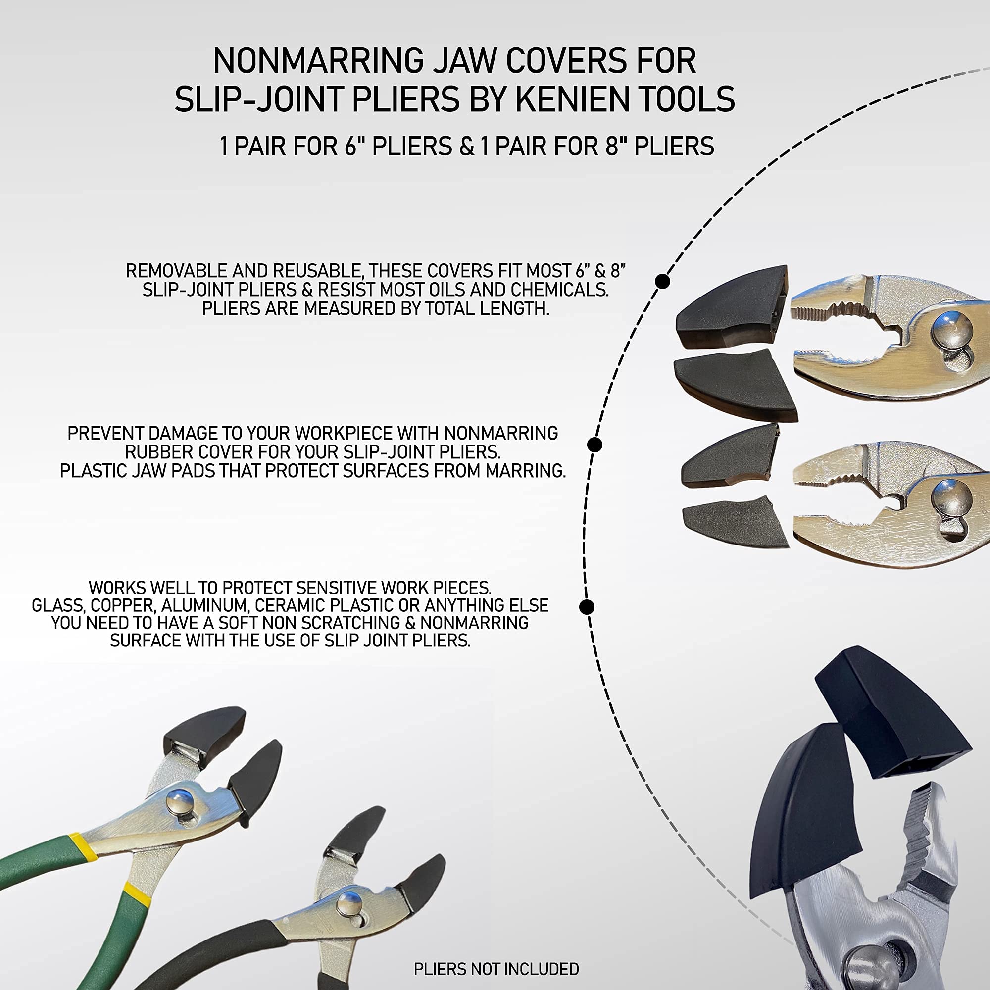 Soft Jaw Covers for Slip-Joint Pliers Both 6 Inch & 8 Inch Non-Marring Rubber Plastic Cover Pads Protectors for Plier Jaw for Sensitive Material Slip On