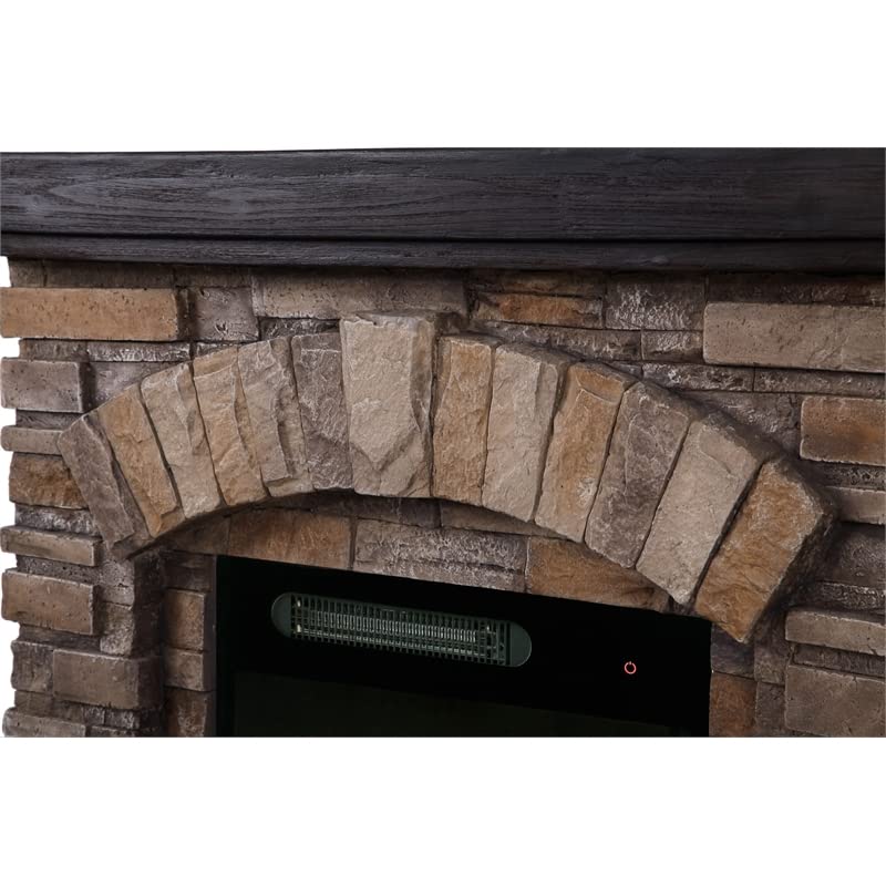 Liviland 36" Farmhouse Ceramic Magnesium Oxide Freestanding Electric Fireplace with 4 Flickering Flame Effect Settings, Remote and Touch Control, in Tan Finish