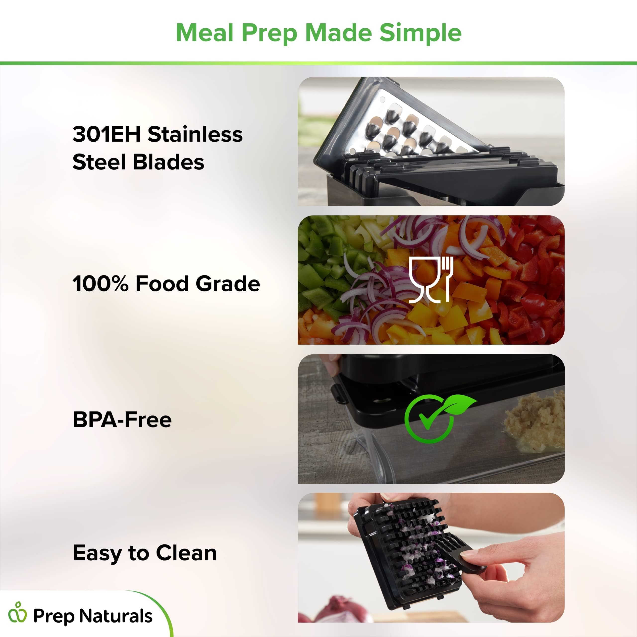 PrepNaturals Vegetable Chopper with Container, Veggie Chopper - Chopper Vegetable Cutter, Food Chopper & Onion Chopper - Onion Chopper Dicers, Choppers, Mandoline Slicer for Kitchen (9-in-1 Black)