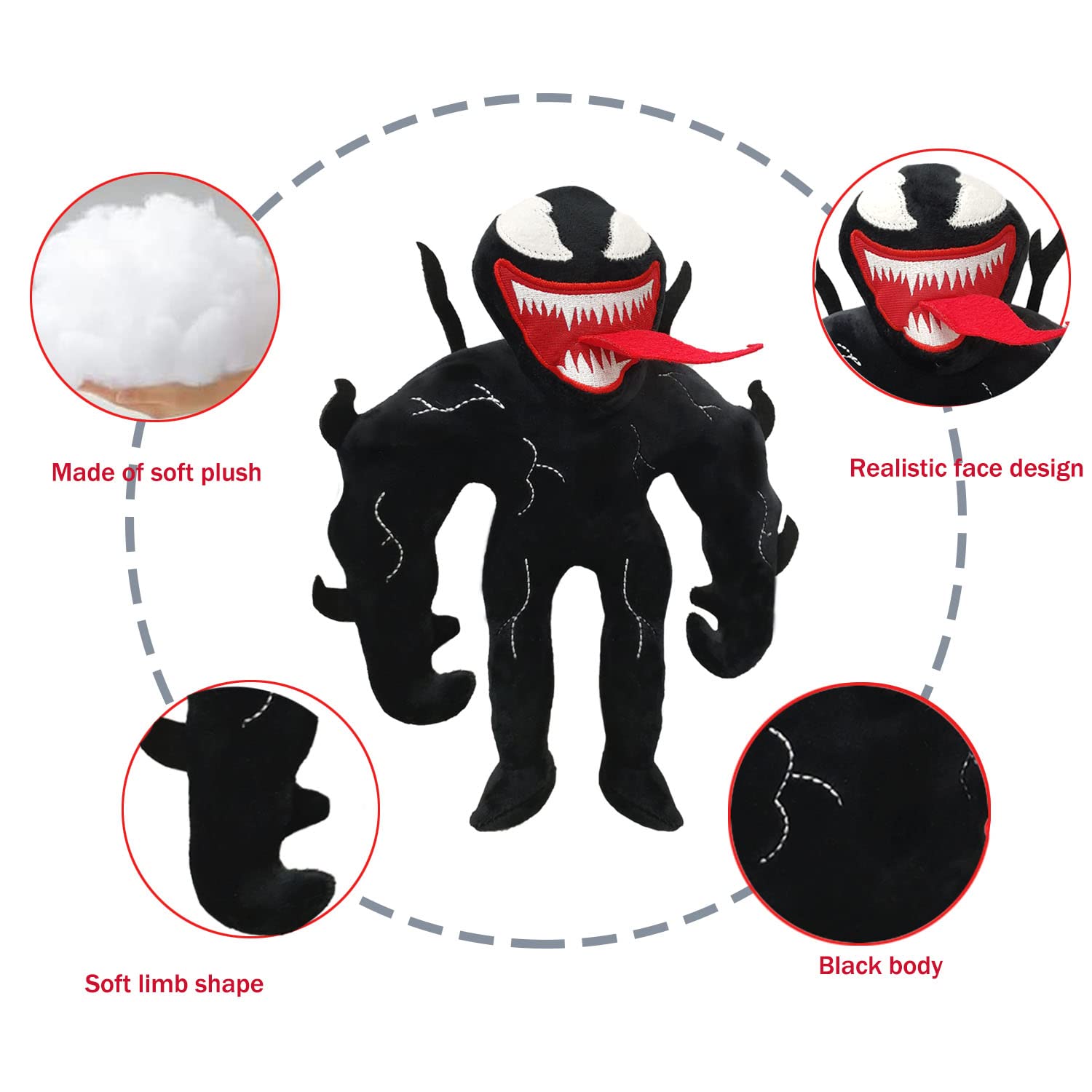 Srikingchimes Black Venom Plush, Black Scary Plush Plush Doll, Creative Plush Toy Decoration for Boys and Girls,Valentine's Day Gift