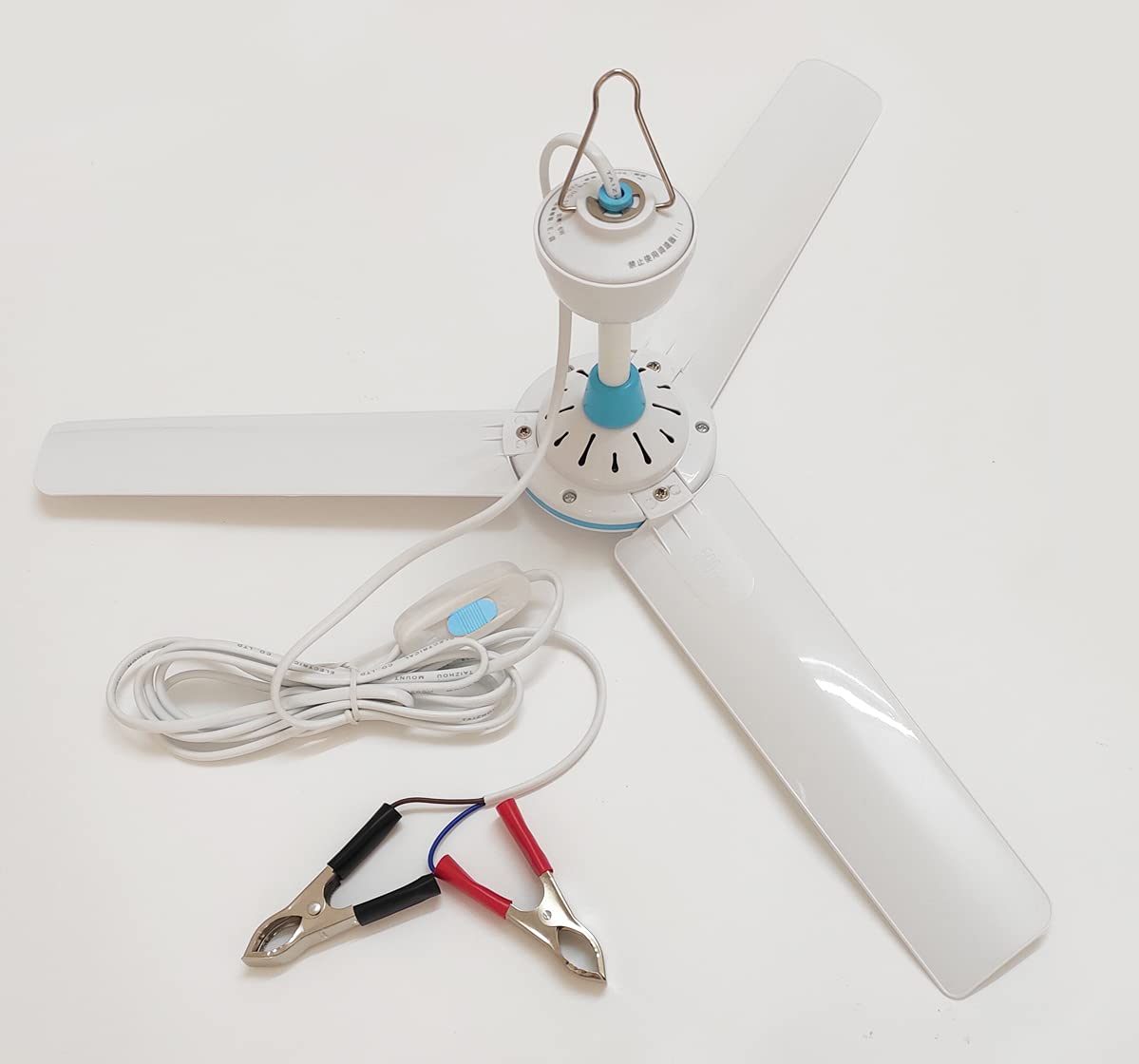 N / A 12V Portable Ceiling Fan Hanging Camping Tent Fans for Outdoor Gazebo,Mini DC Battery Powered Fan Energy-Saving Compatible Solar Power Silent Design with Switch