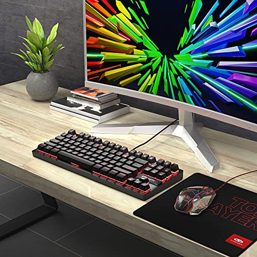 Mechanical Gaming Keyboard and Mouse Combo & Large Mouse Pad,Mechanical Keyboard 87 Keys Small Compact LED Backlit - MK1 Wired USB Gaming Keyboard with Blue Switches, for Windows