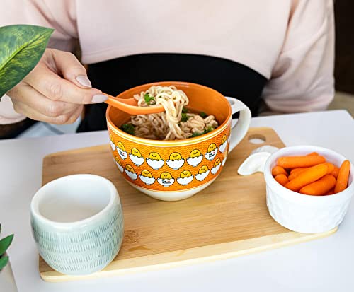 Silver Buffalo Sanrio Gudetama x Nissin Top Ramen Ceramic Soup Mug with Spoon | Holds 24 Ounces
