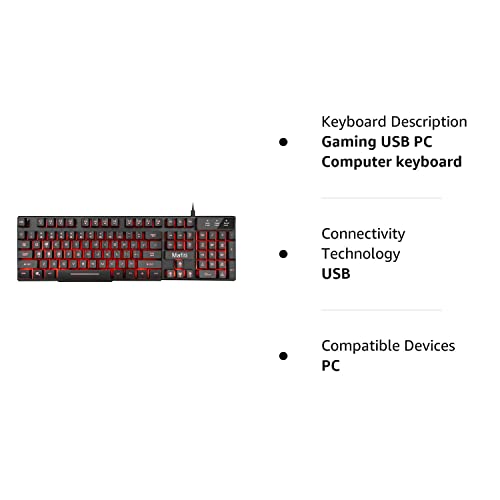 mafiti Gaming Keyboard Wired USB Full Size 3-Colors Backlight Keyboards for Computer Desktop PC Laptop Windows