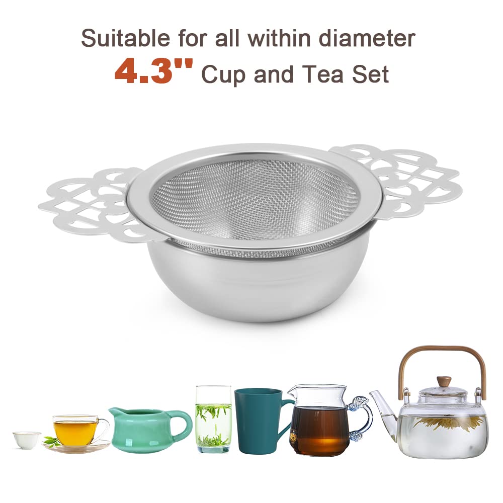 Picowe 2 Pack Tea Strainer Bowl, Stainless Steel Sliver Tea Strainers for Loose Tea Fine Mesh for 2.5-4 Inch Cup Mouth