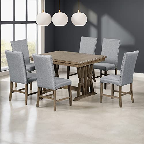 LUMISOL 7 Piece Dining Table Set Mid Century Style Extendable Kitchen Dining Set for 6-8 Persons with 12" Leaf Solid Wood Dining Table Set with 6 Chairs, Golden Brown