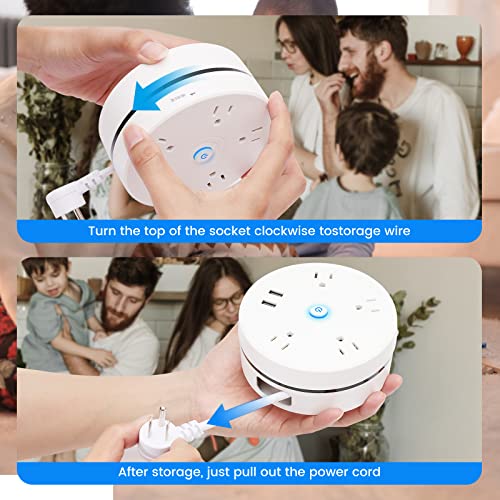 Retractable Power Strip, 6ft Extension Cord Retractable Power Strip Surge Protector with 4 Outlets 2 Smart USB Ports and Hook, Portable & Neat for Travel/Home/Office (White)