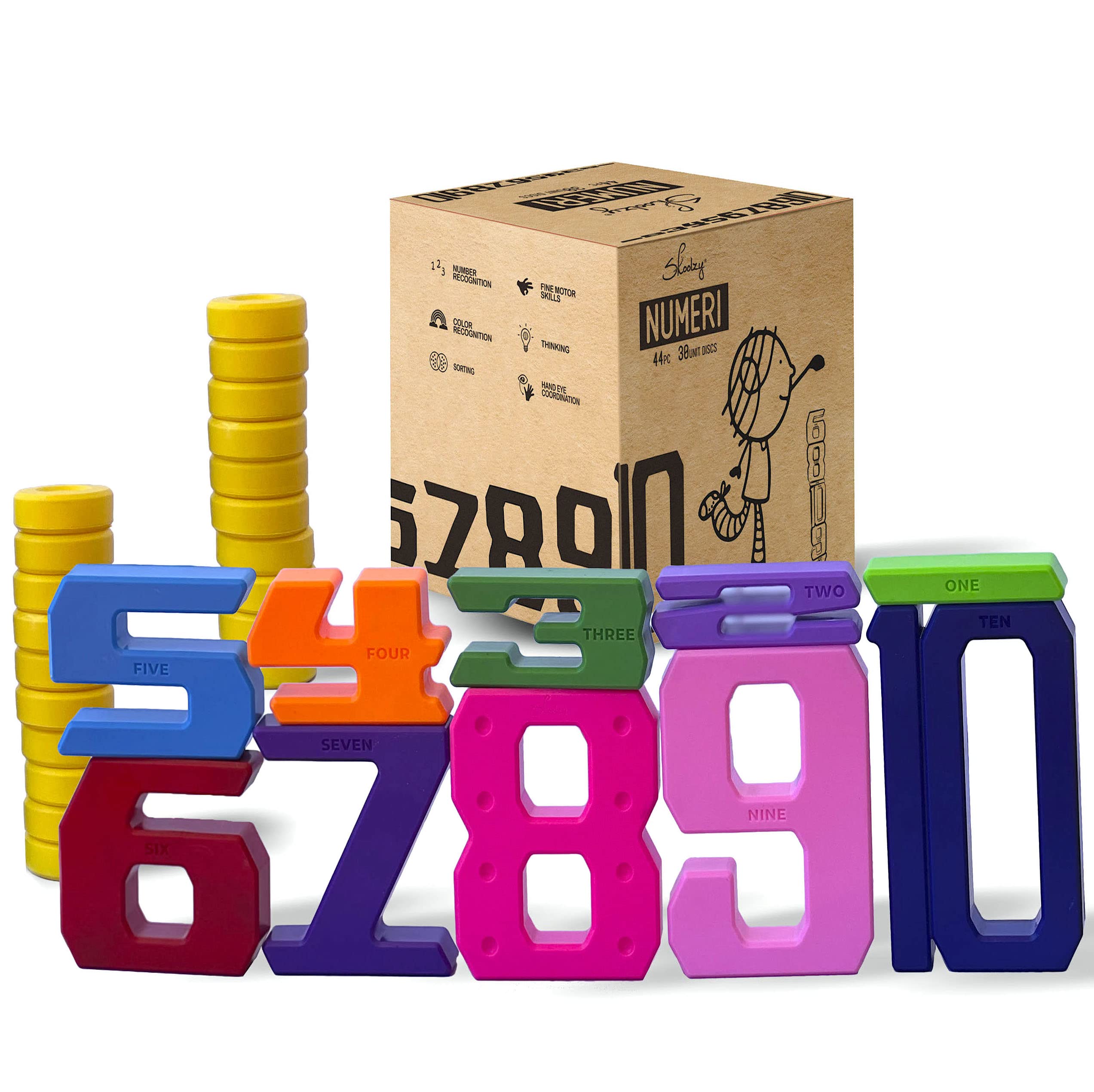 Skoolzy Number Blocks & Rainbow Counting Bears with Matching Sorting Cups, Bear Counters and Dice - for Toddlers & Kids 3+