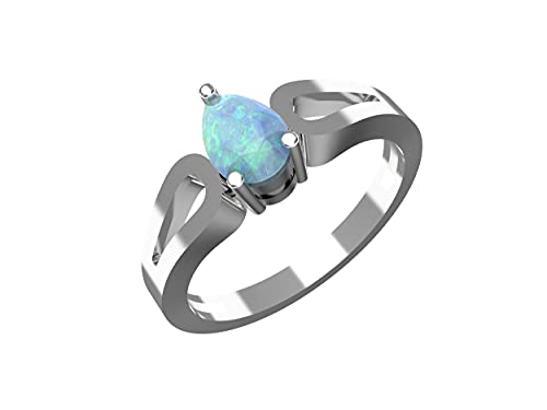 Sametrue Jewels 14K Solid Gold Opal Ring, October Birthstone Ring, Dainty Minimalist Stackable Ring, Pear Cut Natural Gemstone, Best Handmade (sterling-silver, 3)