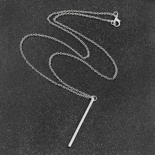 Luxcastle Bar Y Necklace Simple Long Vertical Bar Necklace Long Chian for Women (Silver)