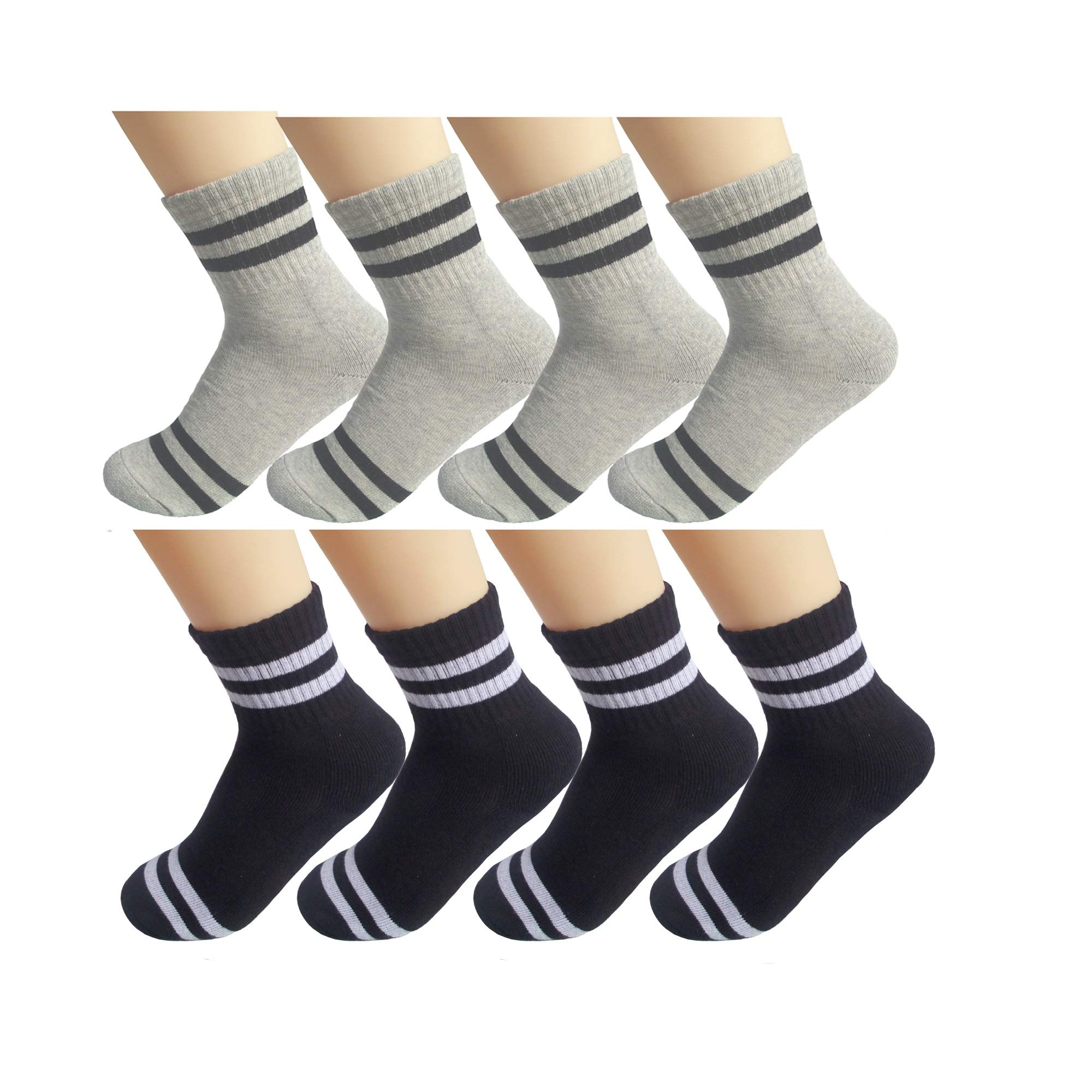 Oohmy Boys Girls Athletic Ankle Socks 8 Packs Terry-loop Cushion Warm Autumn Winter Combed Cotton Socks Shoe 6-9 Typical Age 3-7 yrs old (BLACK+GRAY, Medium)