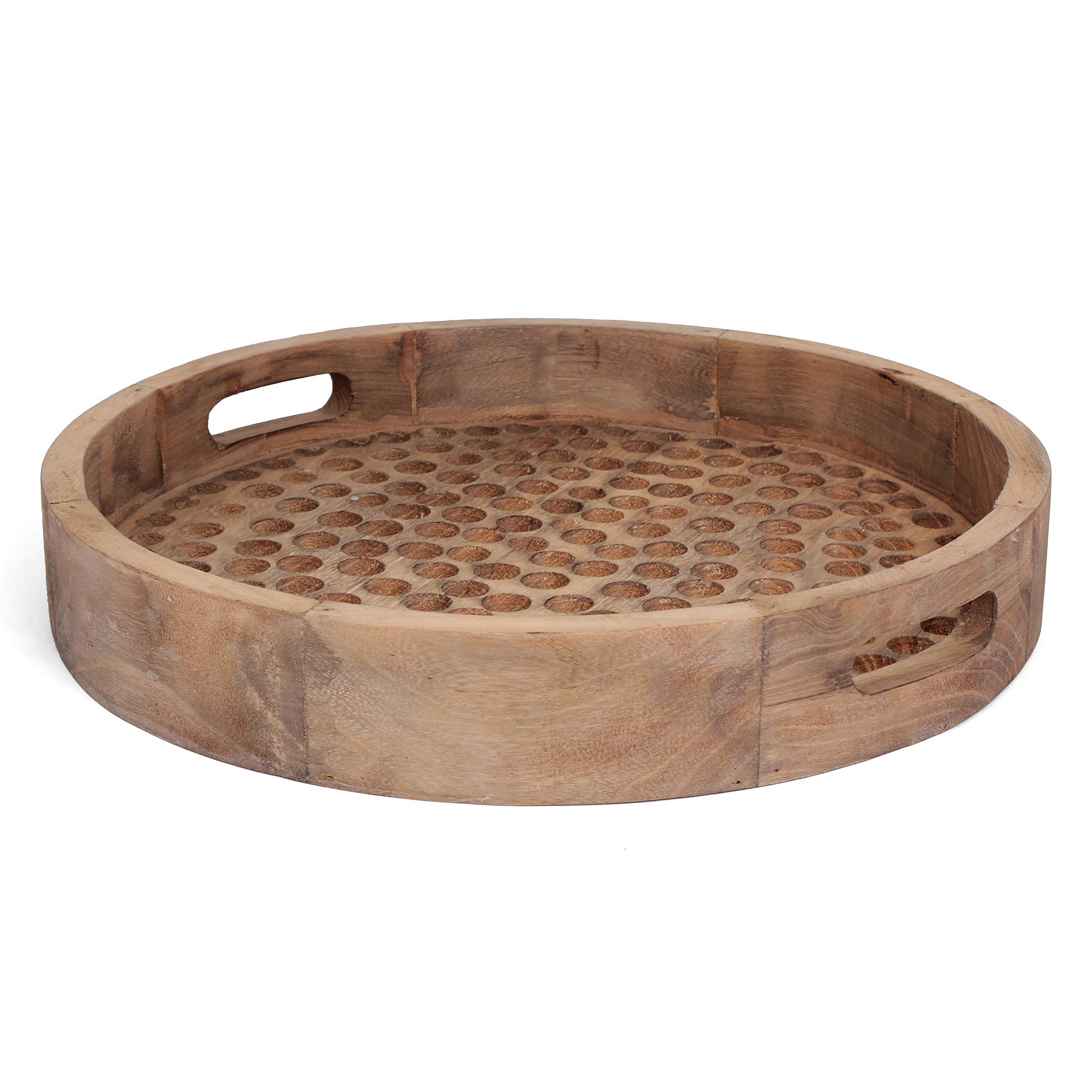 Rutledge & King Brighton Serving Tray - Ottoman Tray/Decorative Tray - Coffee Table Tray/Round Wooden Tray - Breakfast in Bed Tray with Handles - Rustic Wood Tray