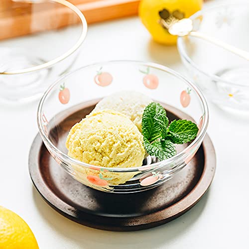 Sizikato 2pcs Clear Glass Fruit Bowl, 6 Oz Snack Bowl, Dessert Bowl, Cute Strawberry Pattern
