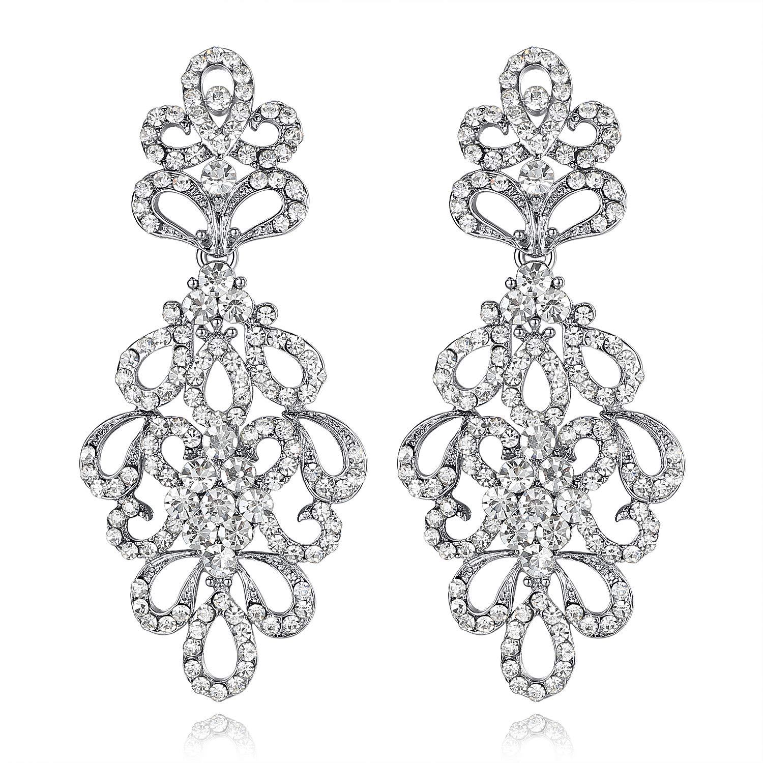 mecresh Wedding Teardrop Dangle Crystal Rhinestone Beaded Chandelier Silver Earrings for Brides