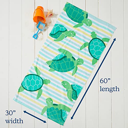 Sun Sprouts 100% Cotton Beach Towel Turtle Pattern for Kids & Toddler. Bath, Pool, Camping, Travel Towel for Boys & Girls. 30β x 60β Quick-Dry & Super Absorbent Beach Blanket
