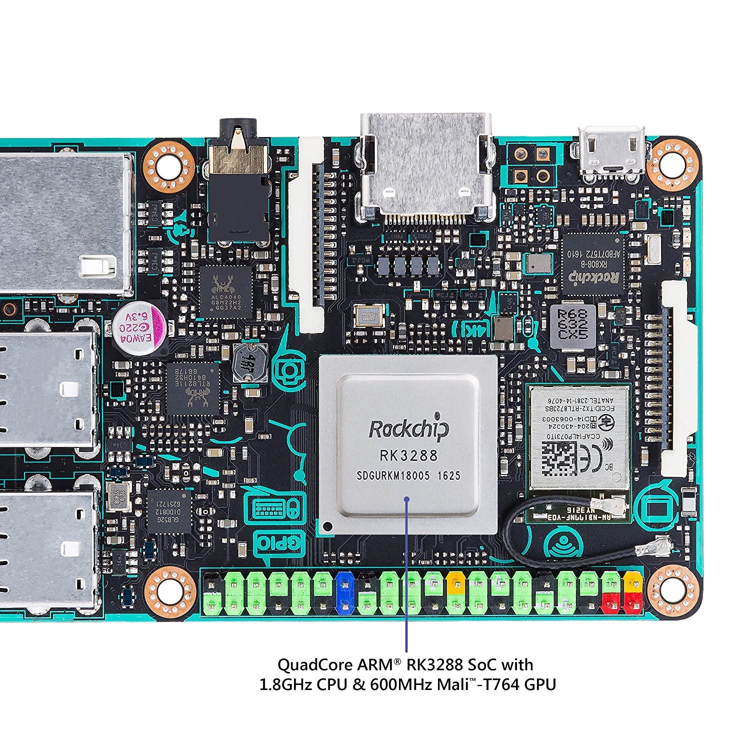 Tinker board RK3288 SoC 1.8GHz Quad Core CPU Single Board Computer Onboard ARM Mali-T764 GPU 2GB RAM DDR3 Motherboard with BT Wifi HDMI USB Ports for IOT Edge Computing Support Android Debian