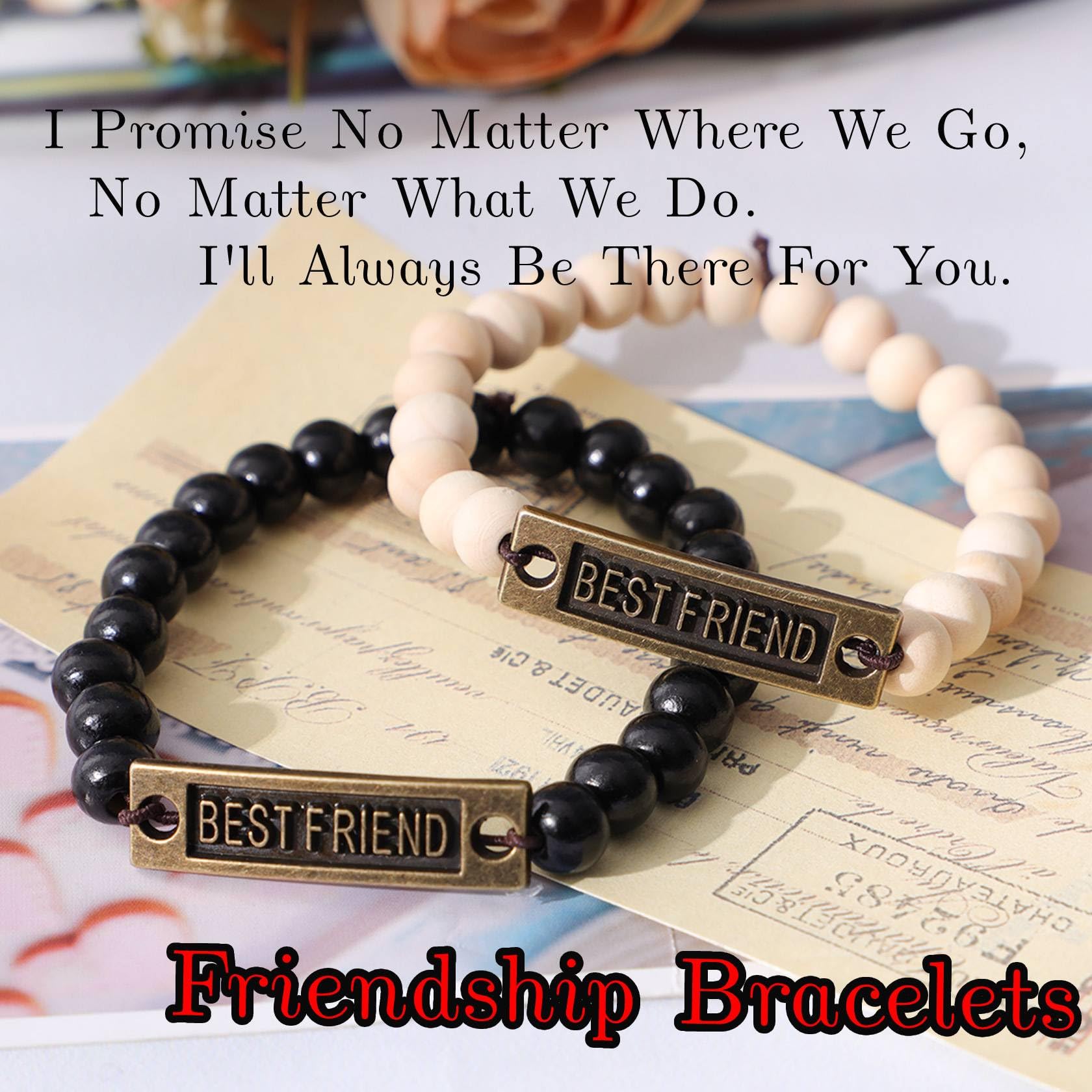 MILAKOO 2 Pieces Inspirational Friendship Bracelets - Best Friends Distance Wooden Bracelets