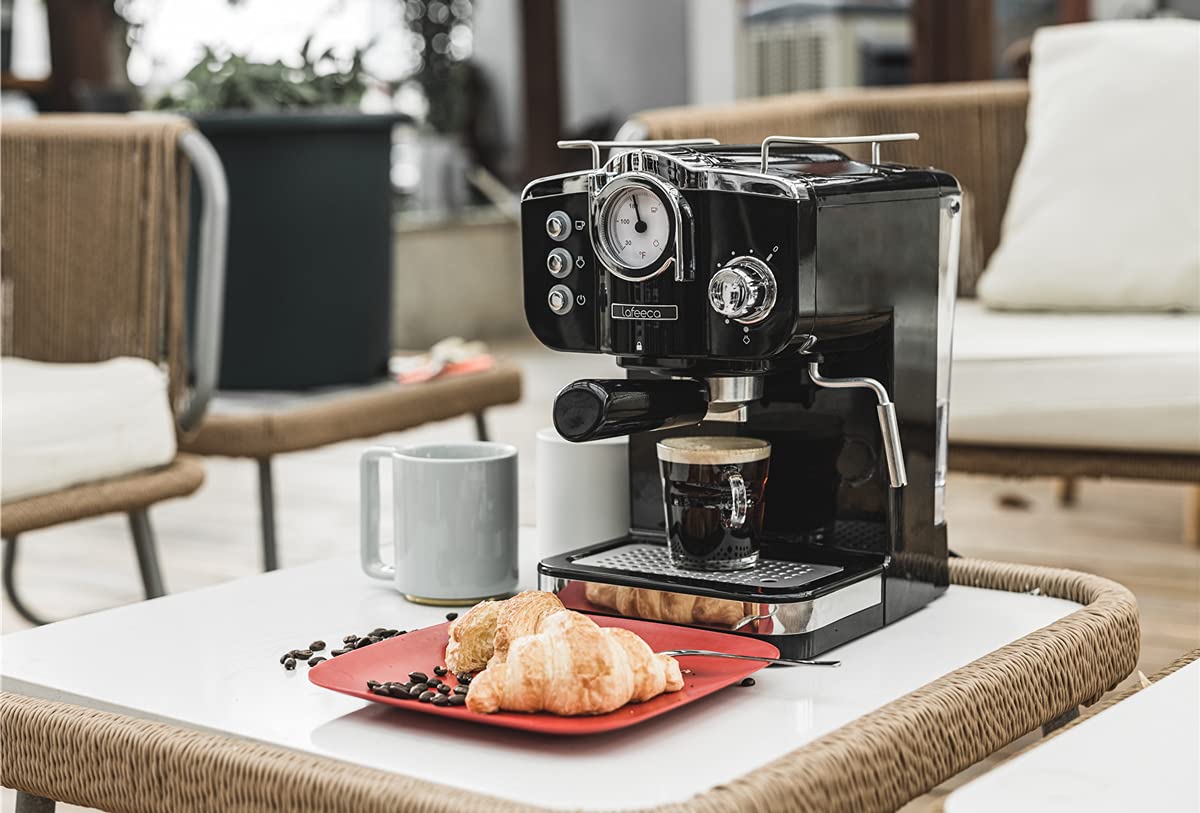 LAFEECA Espresso Machine 19 Bar Fast Heating Cappuccino Coffee Maker with Milk Frother Steam Wand - Black